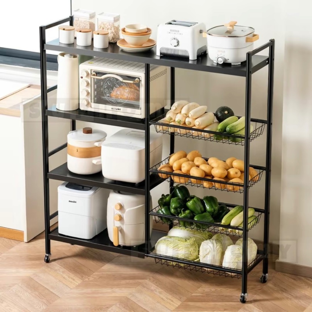 Black Kitchen Rack With Open Shelves | Multi-Tier Storage Rack With ...