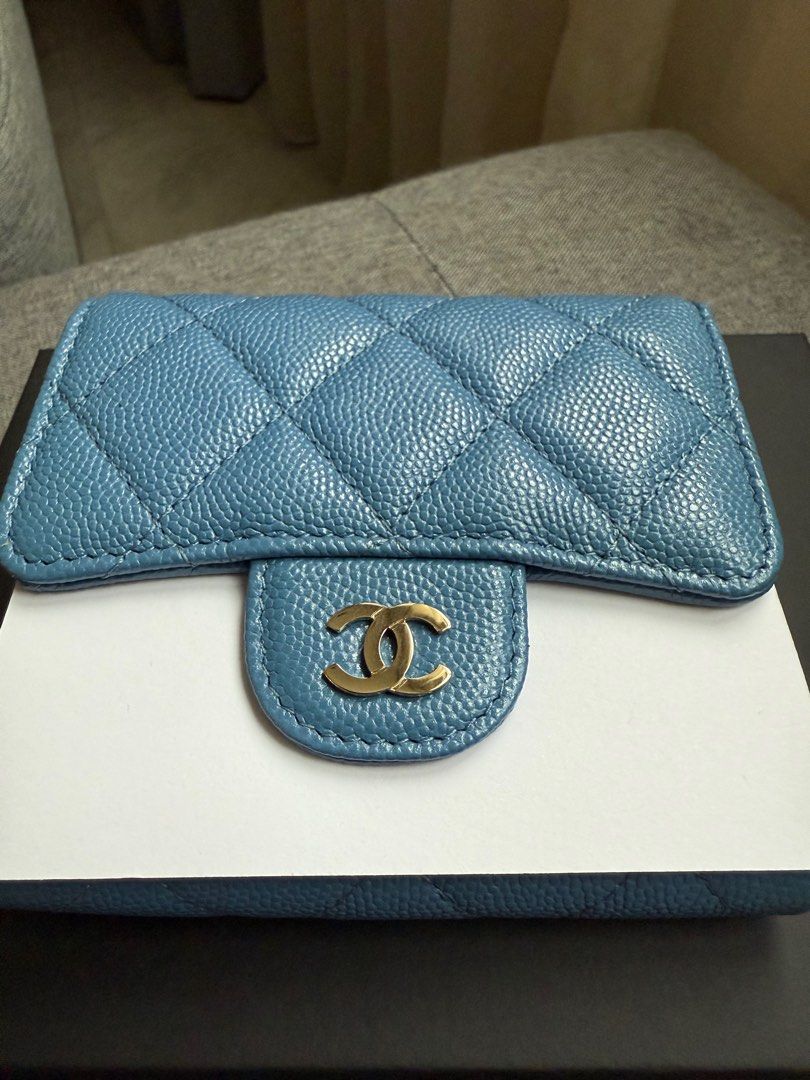 CHANEL Blue Quilted Caviar Small Trifold Flap Wallet - Authentic ...