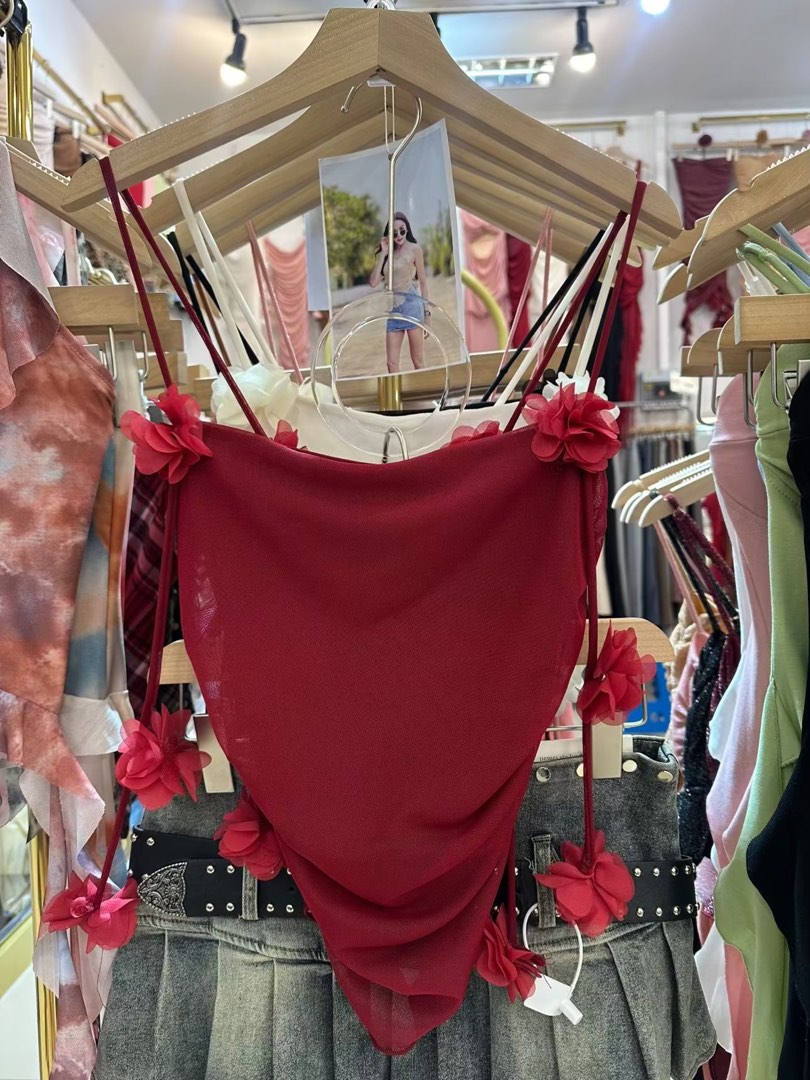 Coquette flower tie tube & sando top, Women's Fashion, Tops, Sleeveless ...