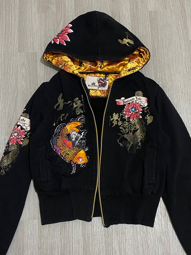 Early 2000s Black Pearl vintage y2k Japan tatoo beaded graphic hoodie ...