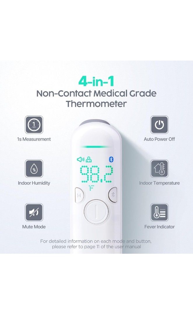 No Touch 4-in-1 Medical Grade Infrared Forehead Thermometer for Adults ...