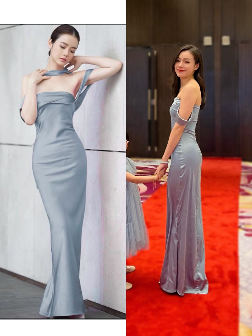 Satin Evening gown in baby blue, Women's Fashion, Dresses & Sets ...