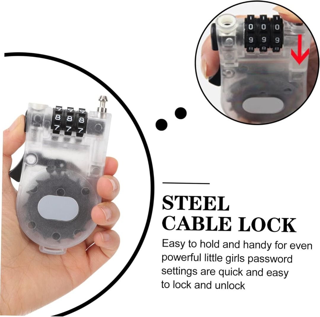 Steel Cable Lock (Multi-purpose) Retraceable Cable - Mini Anti Theft ...