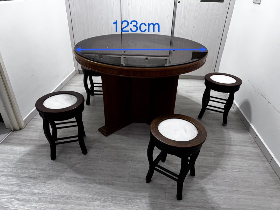 Traditional Round Dining Table with Marble Stools, Furniture & Home ...