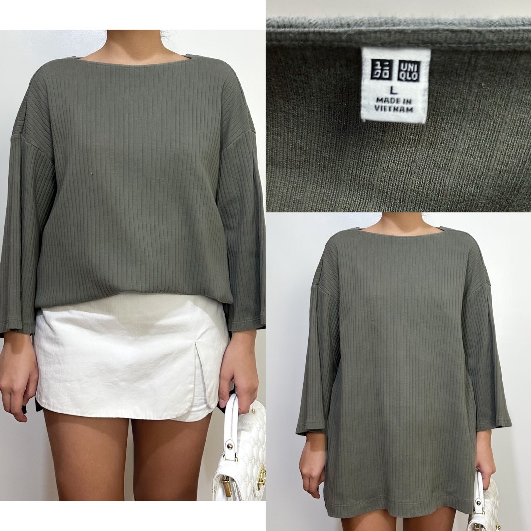 Uniqlo army green knit longsleeved top, Women's Fashion, Tops ...