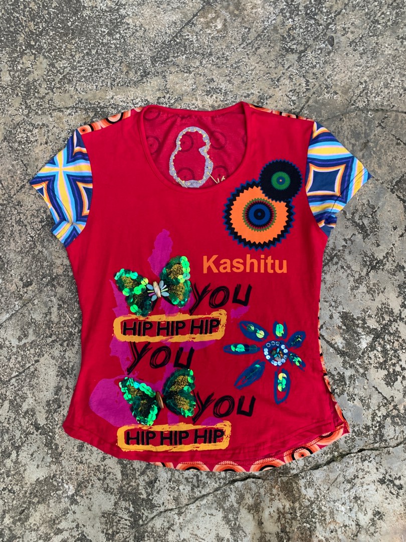 y2k Kashitu Butterflies Psychedelic Sequin Beady Top, Fesyen Wanita ...