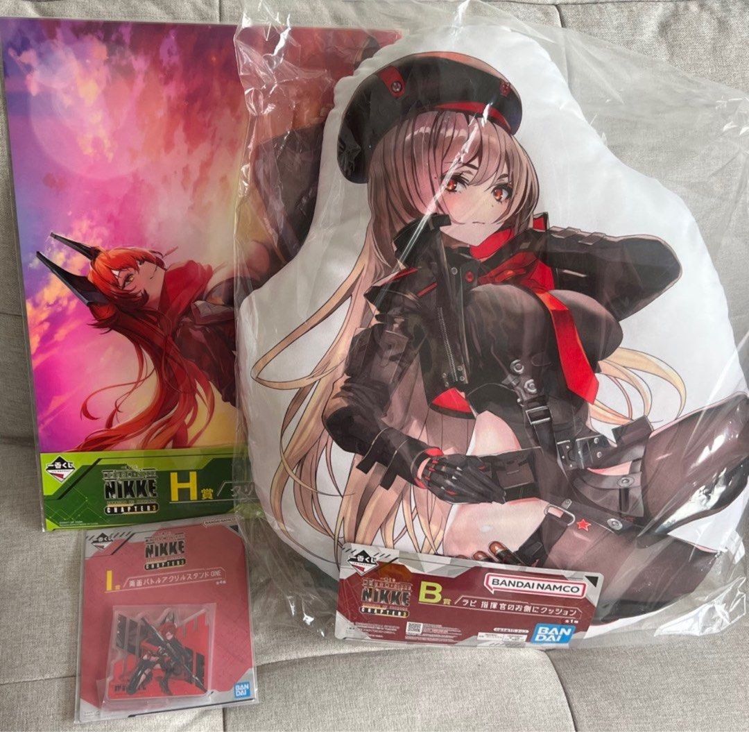 All for $35 Nikke kuji rapi prize B pillow red hood plastic poster and ...
