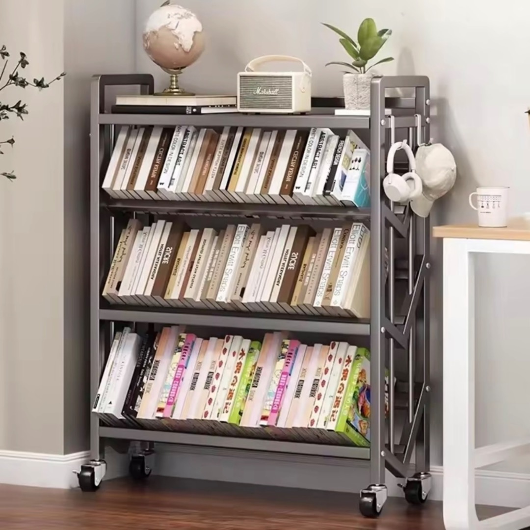 Bookshelf With Wheels | Folding Book Rack | Slanted Book Display ...