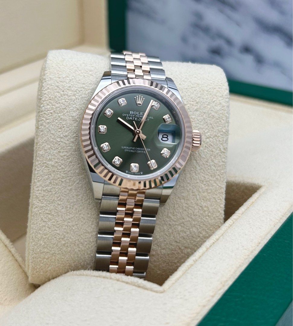[Brand NEW June 2025] Rolex Datejust Rose Gold Olive Green with Diamonds 279171, Luxury, Watches ...