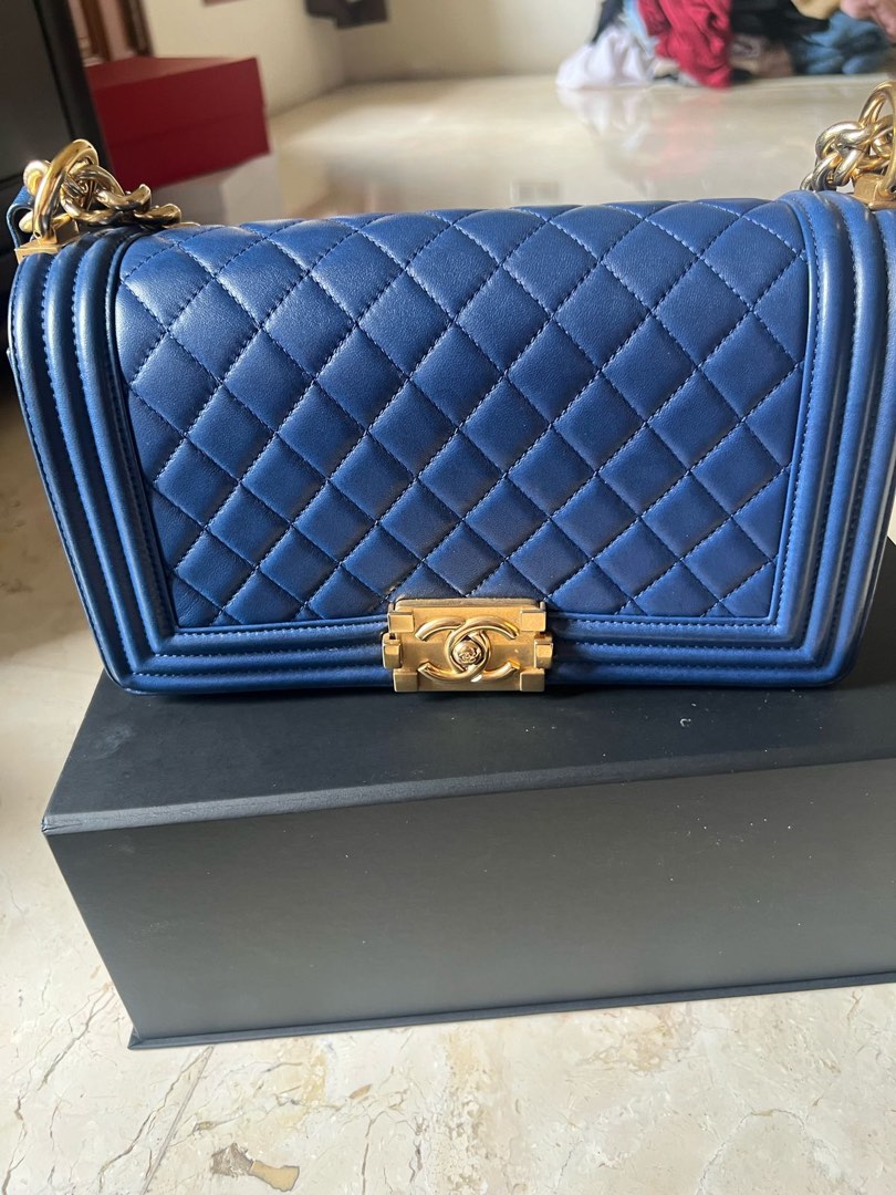 Chanel Boy Blue, Barang Mewah, Tas & Dompet di Carousell