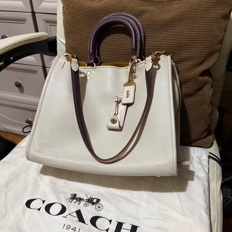 coach rogue 31 in chalk/oxblood, Luxury, Bags & Wallets on Carousell
