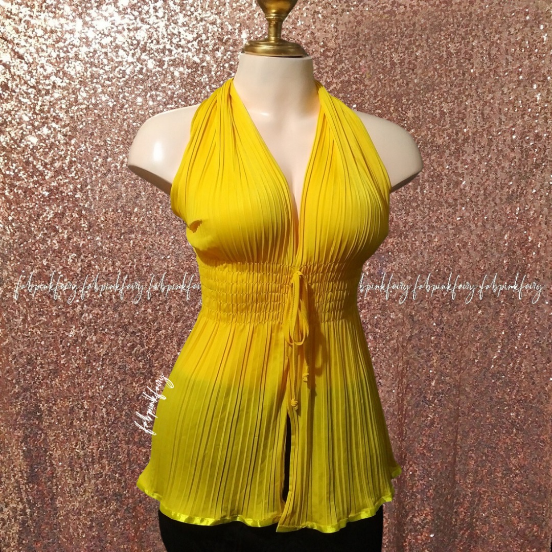 YES AVAILABLE COD Lalamove Yellow Pleated Top Classy Top Party Top ...