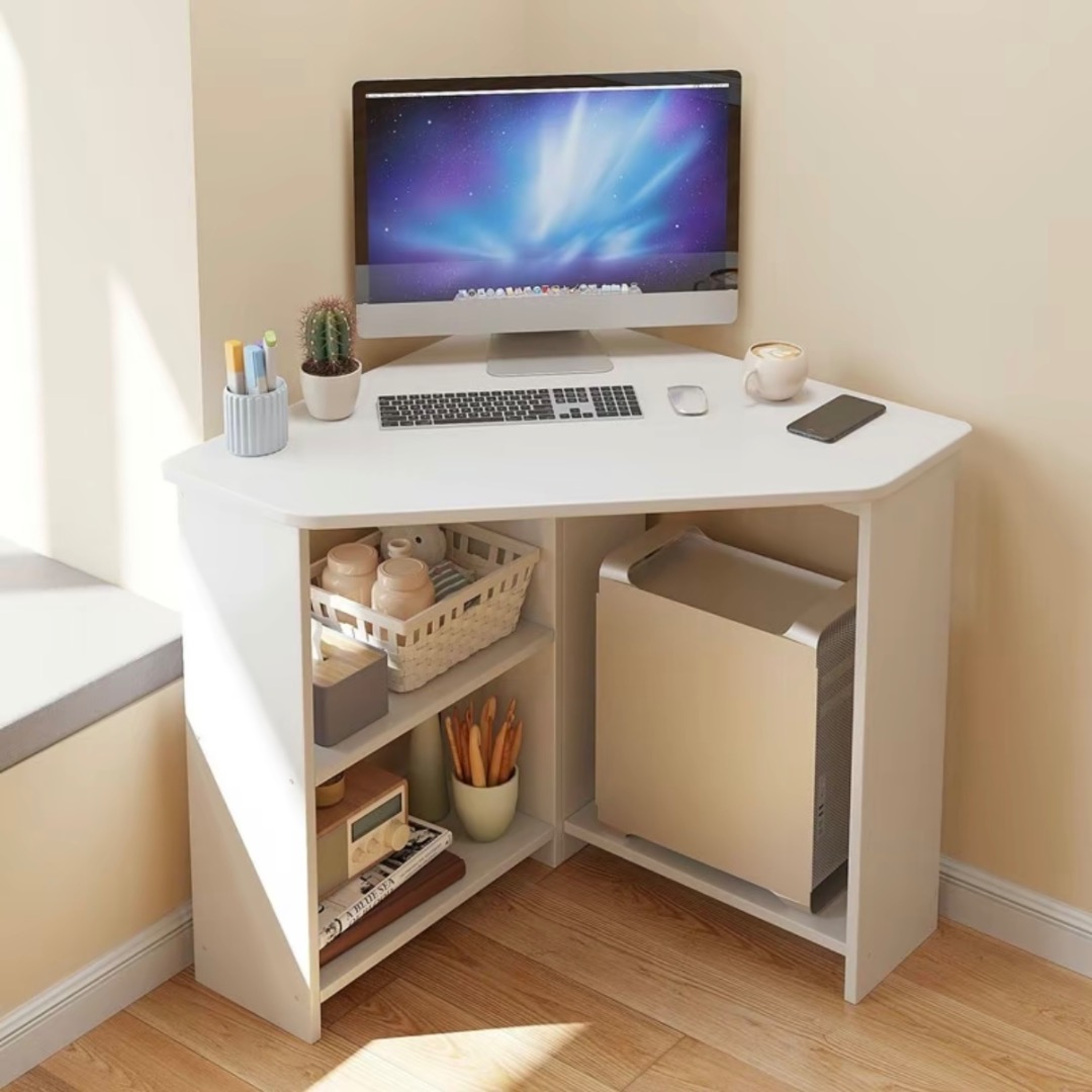 Corner Computer Table With Storage | Space-Saving Office Desk With ...