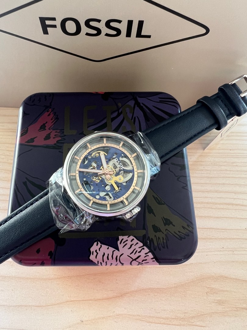 Fossil Skeleton Automatic Blue Leather Women Watch, Women's Fashion ...
