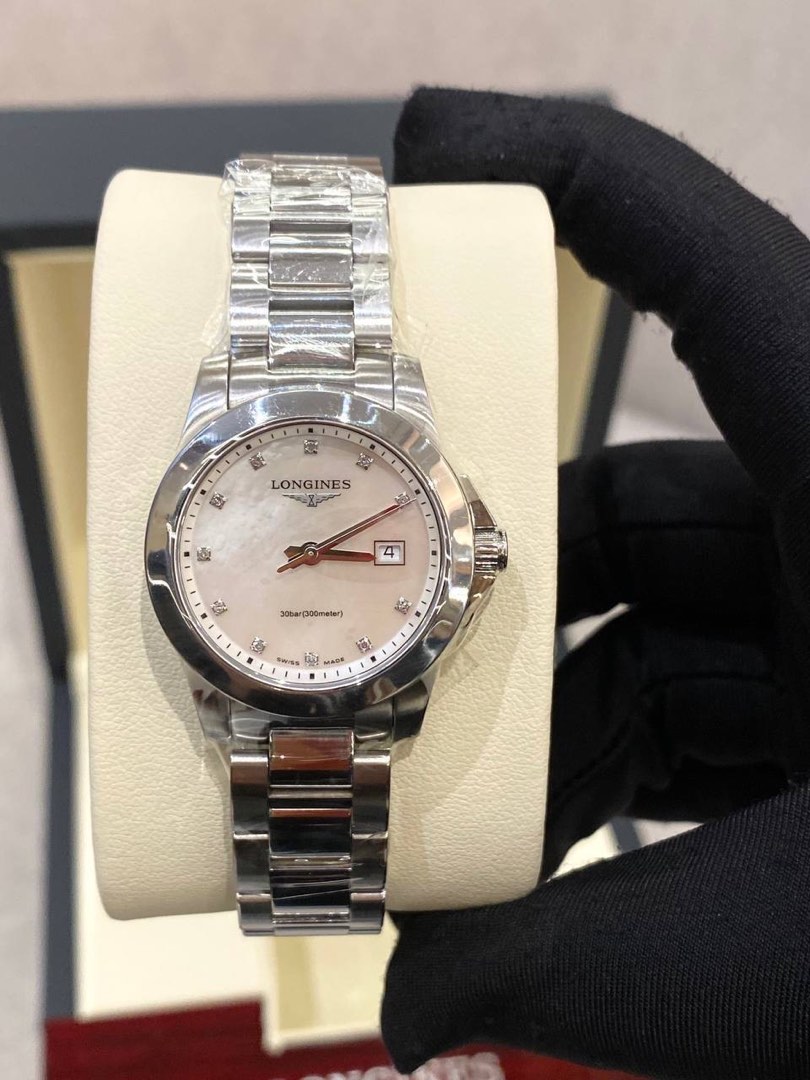 LONGINES CONQUEST REF L3.376.4.87.6 MOTHER OF PEARL DIAMOND DIAL 29.5MM QUARTZ WATCH, Luxury ...