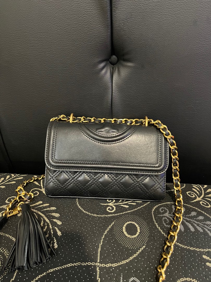 Tb fleming small black gold tory burch, Fesyen Wanita, Tas & Dompet di ...