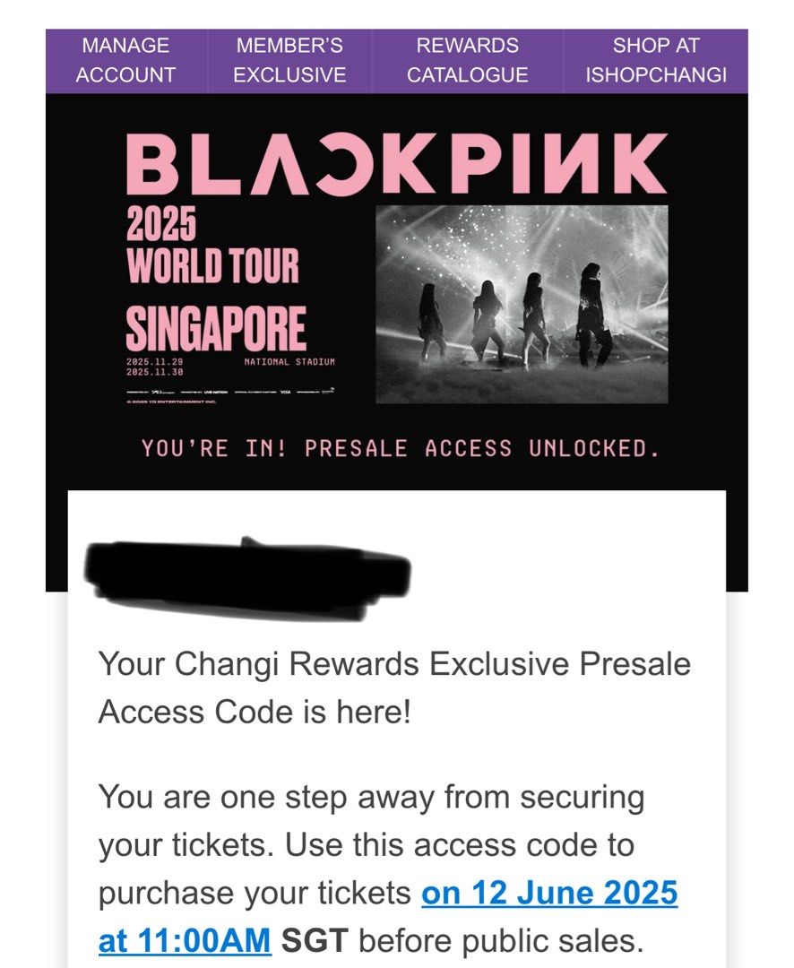 (1 code left) BLACKPINK WORLD TOUR Access code (Ishopchangi)*Closing 10 ...