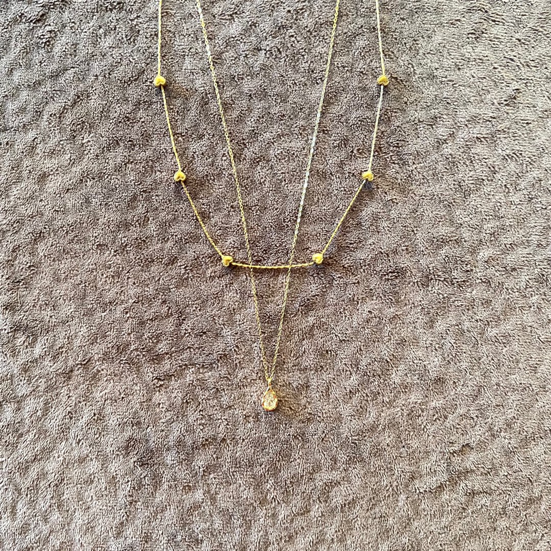 BUNDLE - Gold toned tear drop shaped stone necklace and dainty heart ...