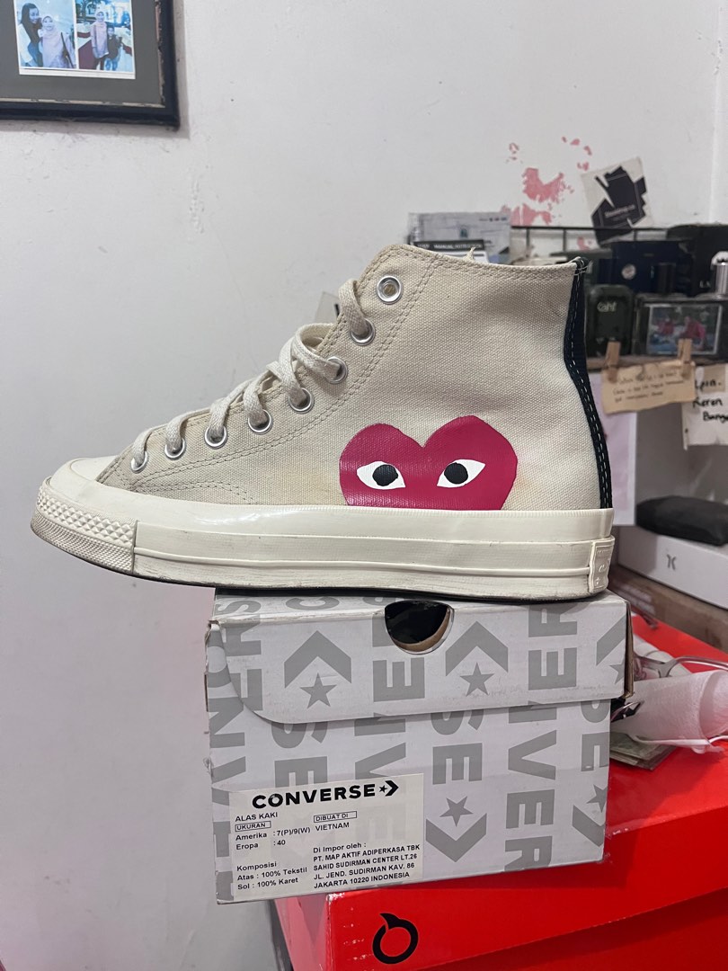 Converse x CDG High White, Fesyen Pria, Sepatu , Sneakers di Carousell