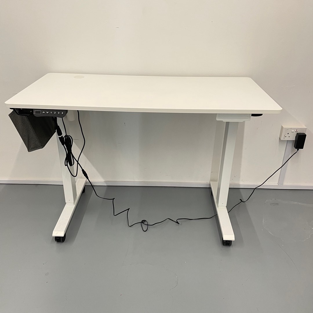 Electrical Adjustable Ergonomic Standing Table - White (on wheels ...