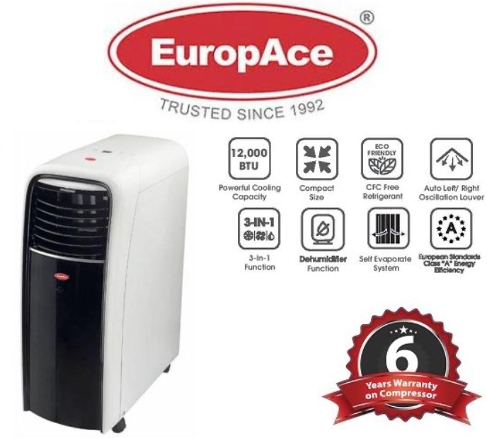 EuroAce EPAC 12W3 3-in-1 portable air conditioner, dehumidifier, and ...