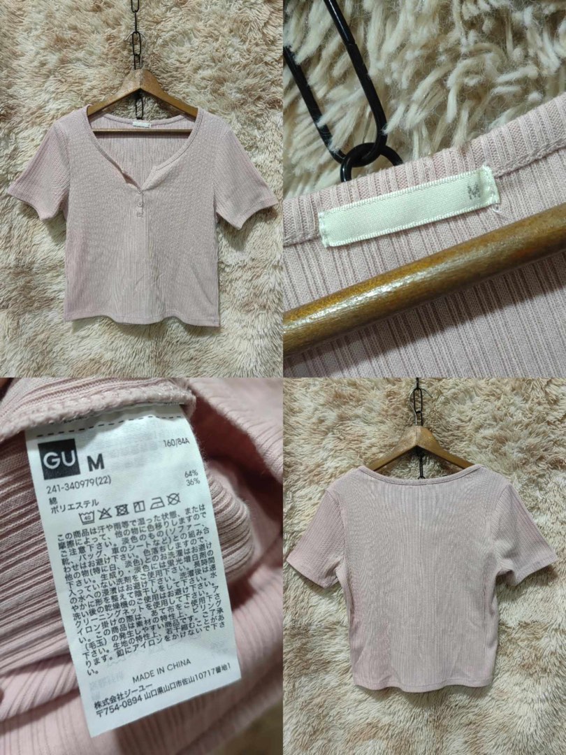 GU crop shirt pastel pink, Women's Fashion, Tops, Shirts on Carousell