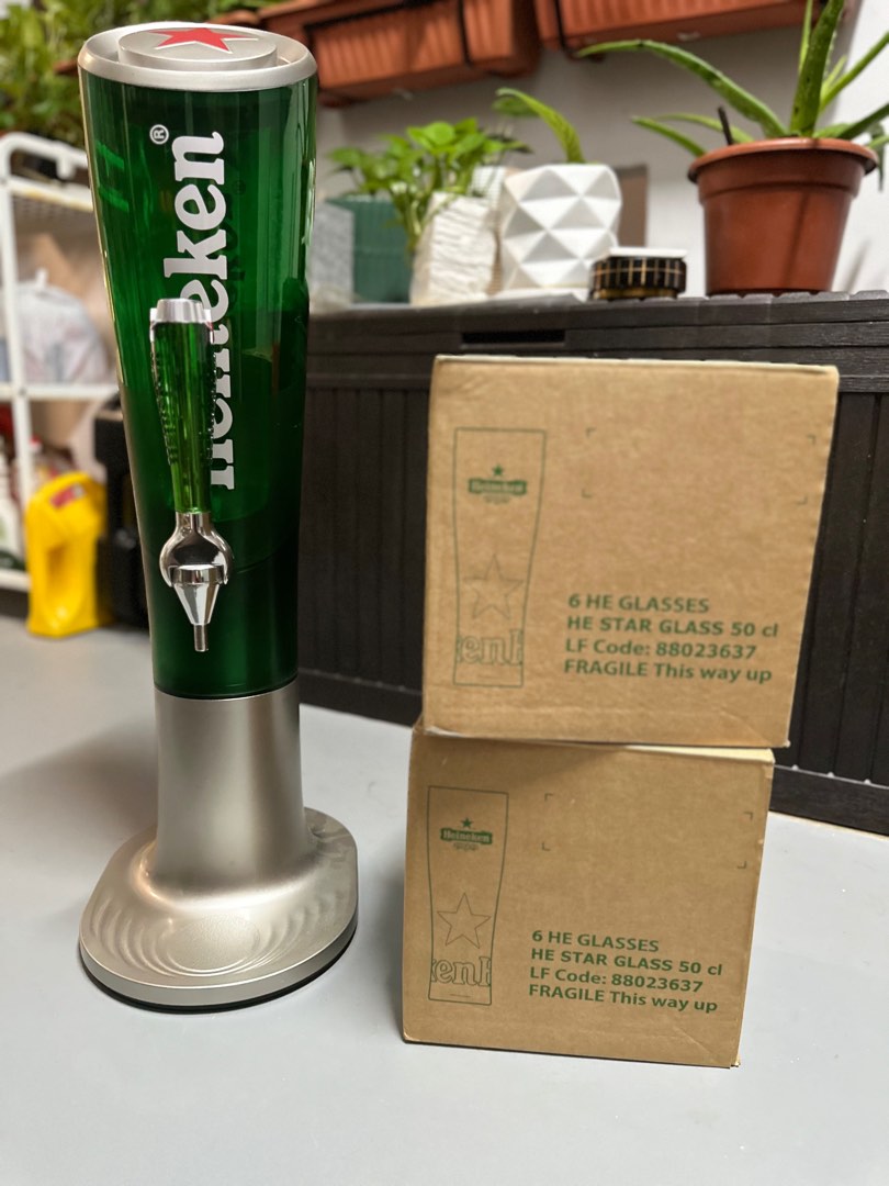 Heineken Tower + Heineken glass 500ml, Everything Else on Carousell
