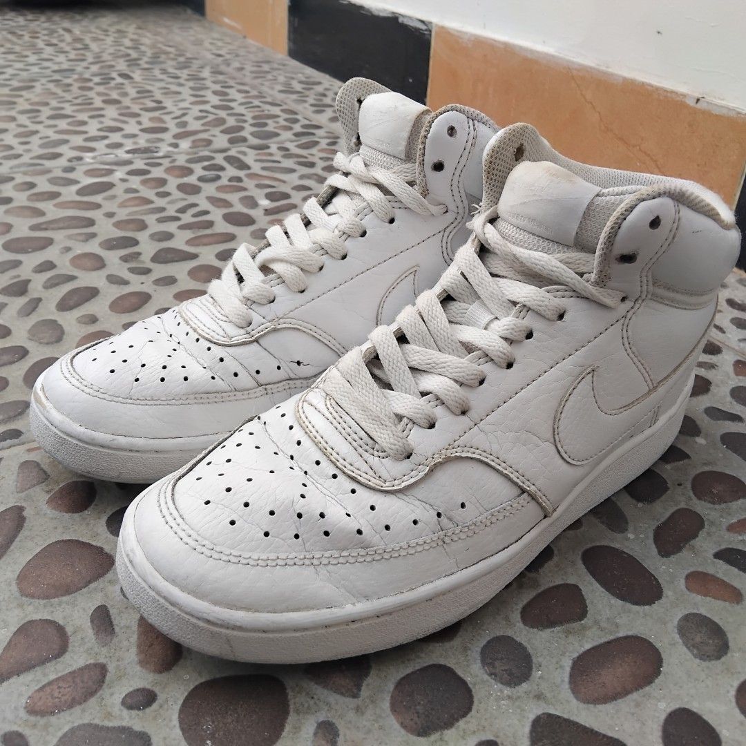 Nike Court Vision High Pro Triple White 40 (NEGO), Fesyen Pria, Sepatu ...