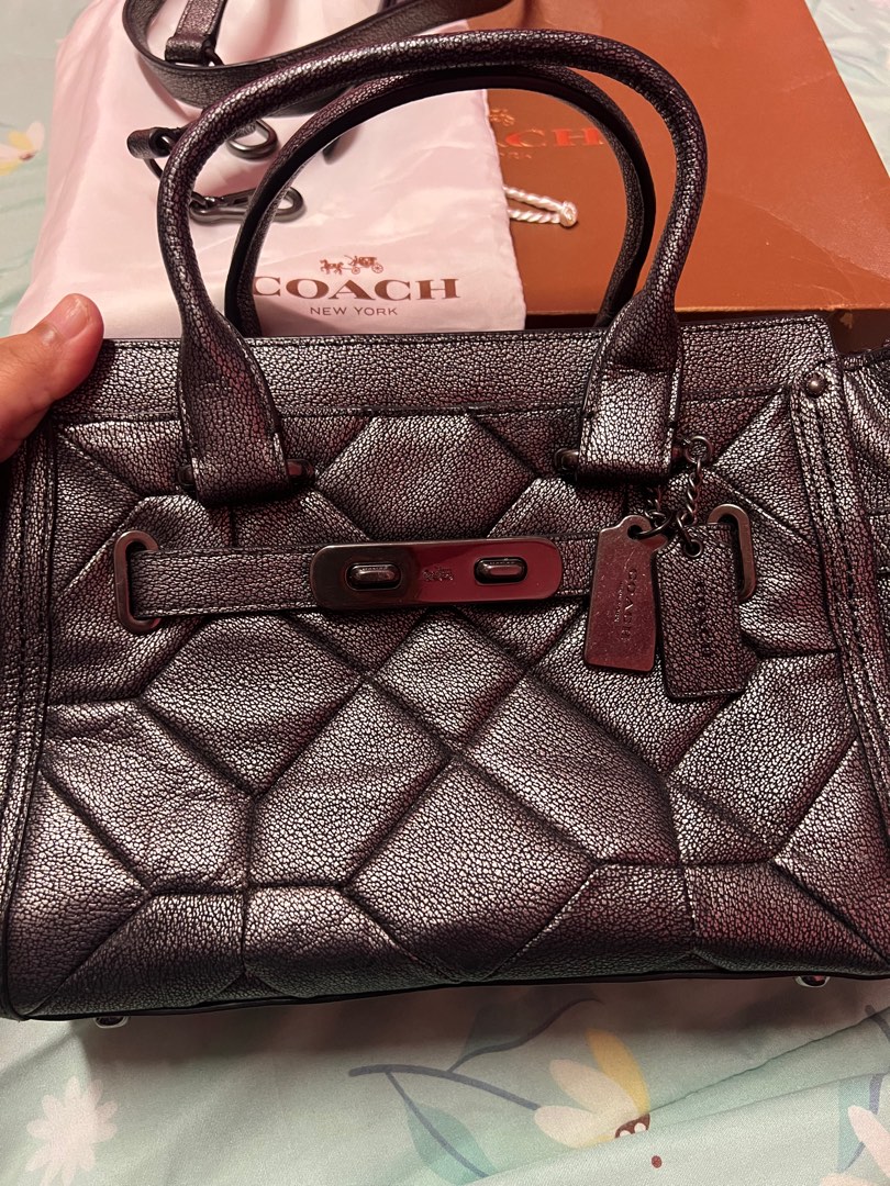 Original Coach Swagger Patchwork Gunmetal Metallic Leather, Women's ...