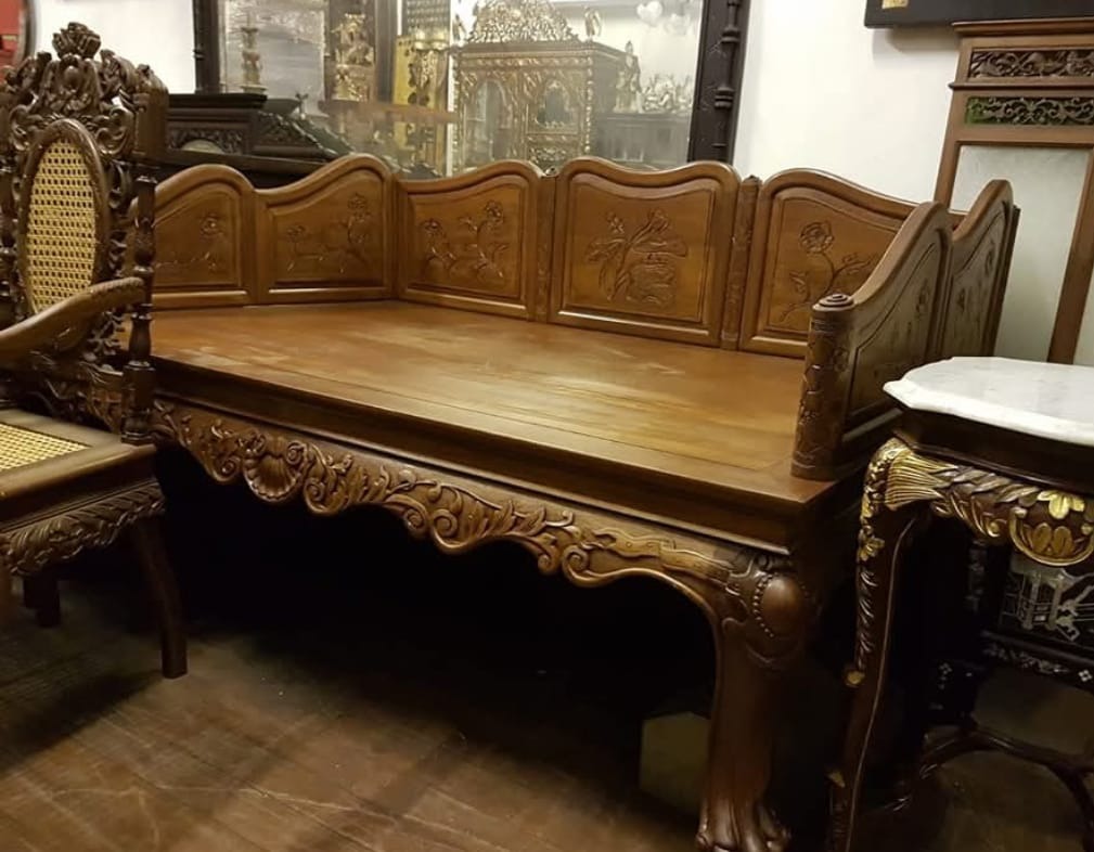 Peranakan Teak Day Bed – Antique Hand-Carved Lounger 娘惹风格柚木贵妃榻 – 古董雕花长椅 ...