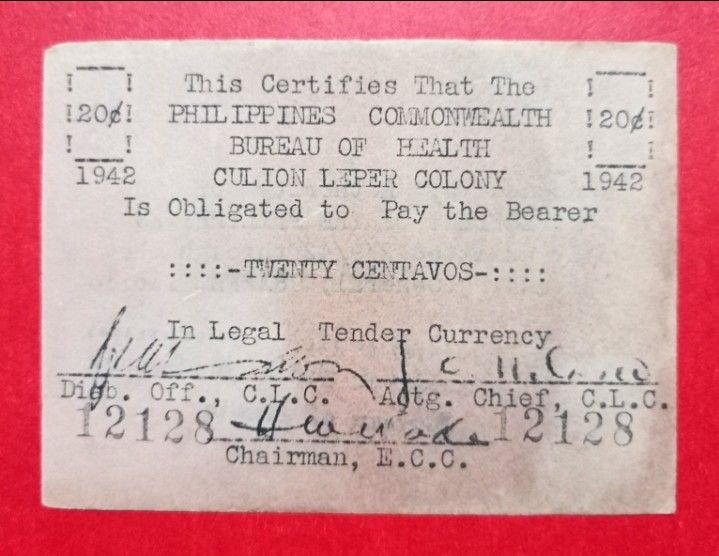 Philippine WWII Guerrilla/Emergency Note 20 Centavos Culion Leper ...