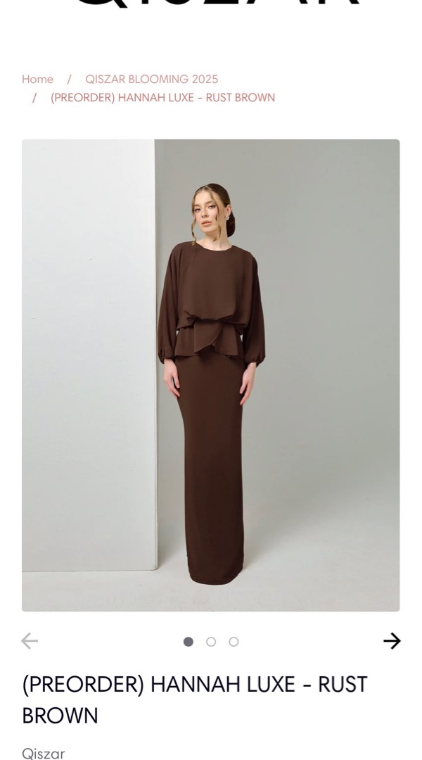 Qiszar Hannah Luxe Brown, Women's Fashion, Muslimah Fashion, Baju Kurung & sets on Carousell