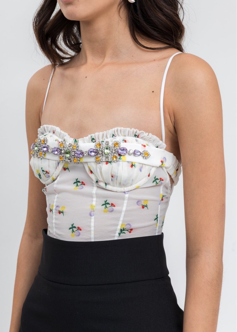 SHUSHU/TONG Embellished Crystal Bodysuit, Women's Fashion ...