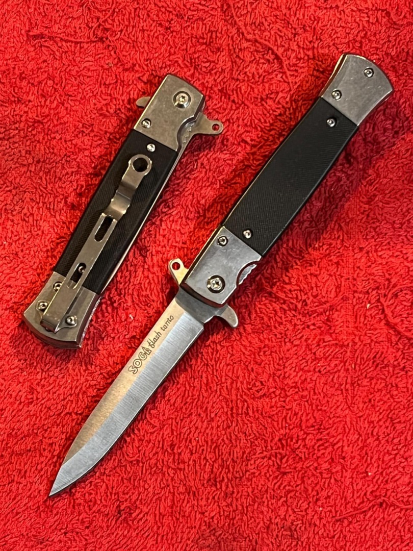SOG Silver Flash Tanto Stiletto Blade Folding Knife, Sports Equipment ...