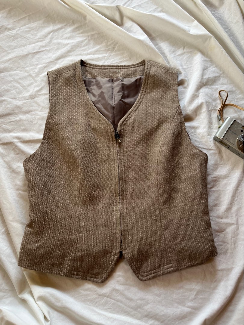 Taupe Zipped Up Vest Top y2k mcbling 2000s goth coquette 90s old money ...