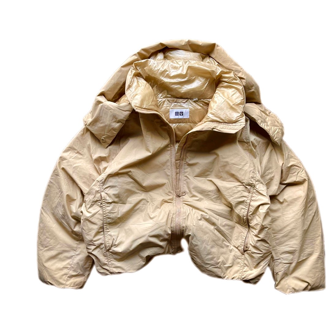 Uniqlo BOXY CUT Beige Padded Down Puffer Mountain Jacket, Fesyen Pria ...