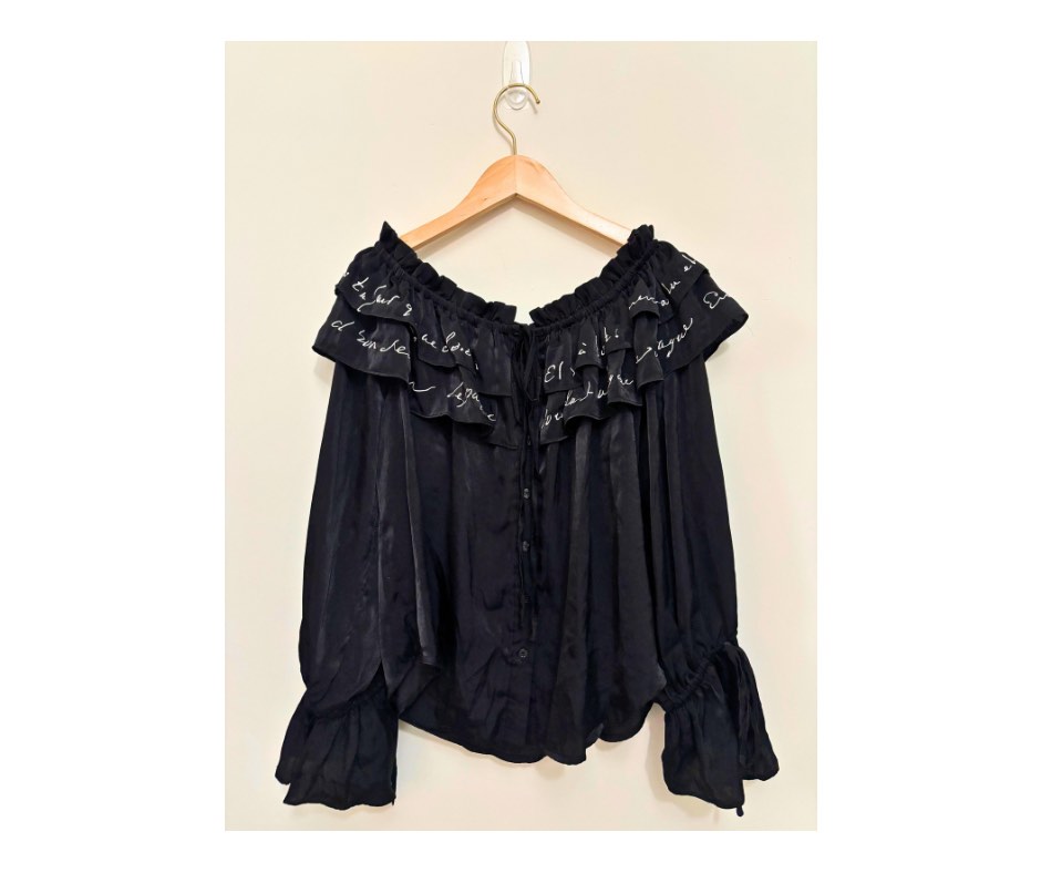 Van Gogh Holland collab offshoulder black blouse, Women's Fashion, Tops ...