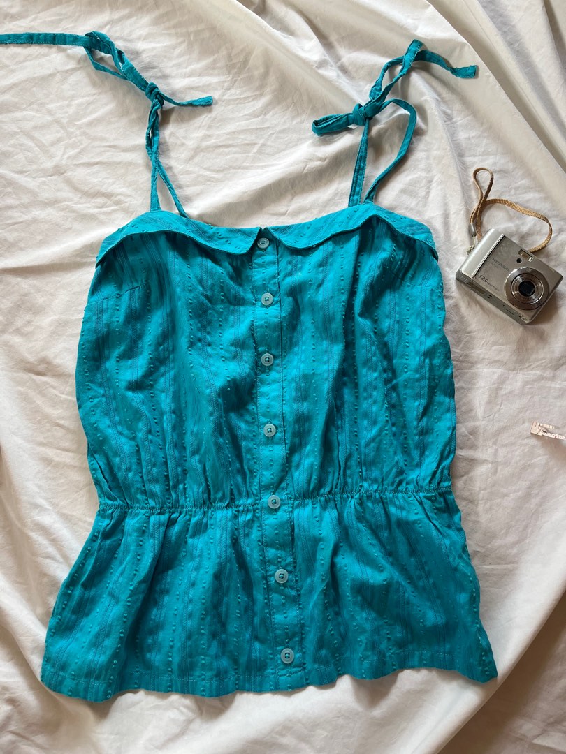 Volcom Blue Green Selfite Tube Princess Summer Top y2k coquette mcbling goth oldmoney jujifuku ...