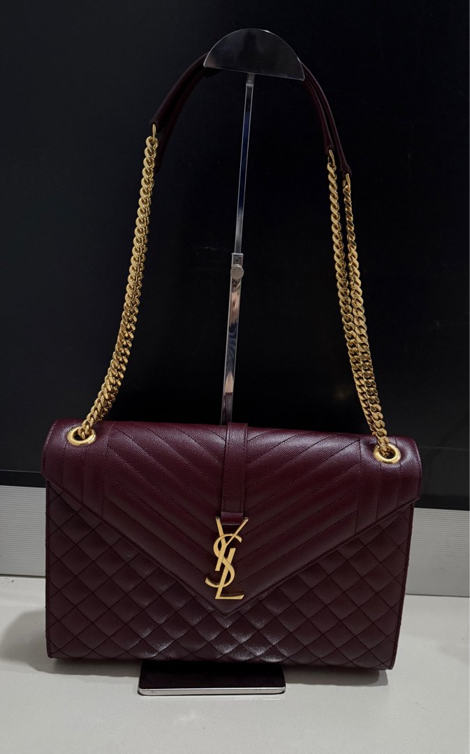 YSL Bag Classic Envelope Red wine Large, Luxury, Bags & Wallets on ...