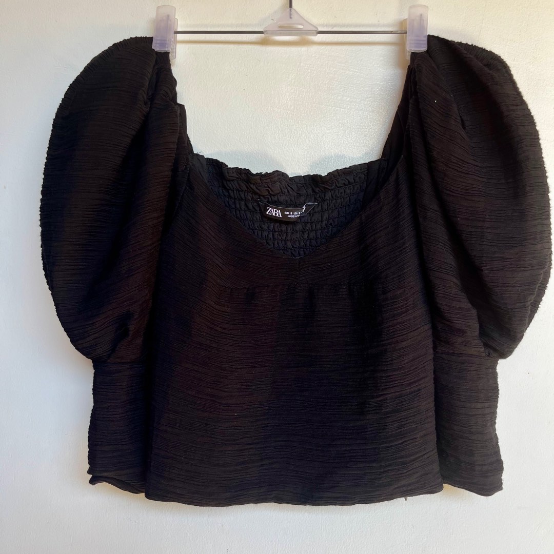 Zara Black Puff Top, Women's Fashion, Tops, Blouses on Carousell