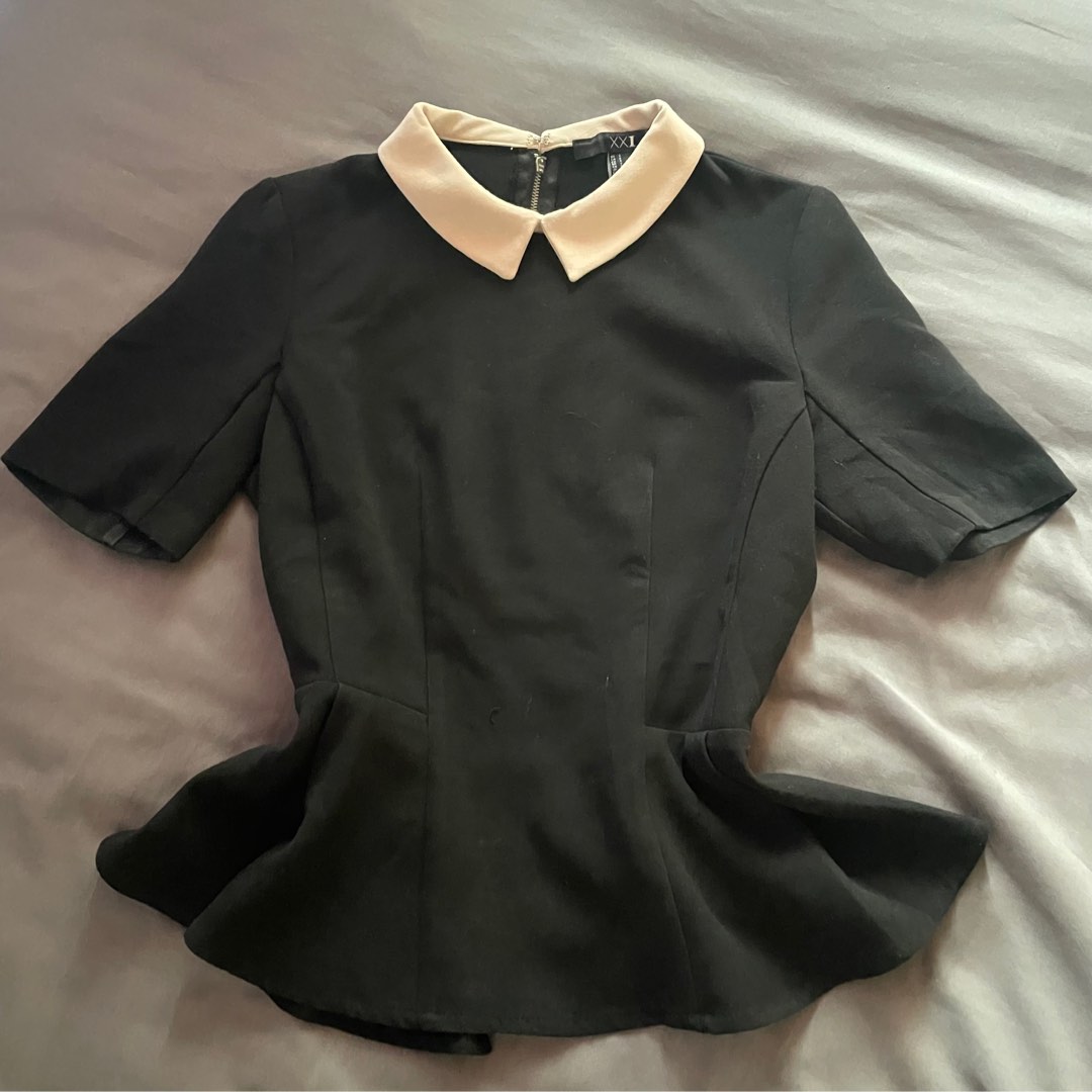 Atasan Top Lucu fit body Zip-back collared peplum Tebal brand XXI ...