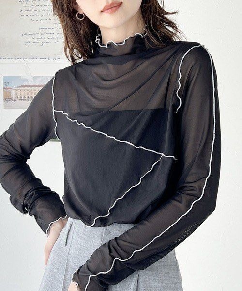 Classical Elf 黑色2way木耳捲邊透膚內搭, 她的時尚, 上衣, 其他上衣在旋轉拍賣