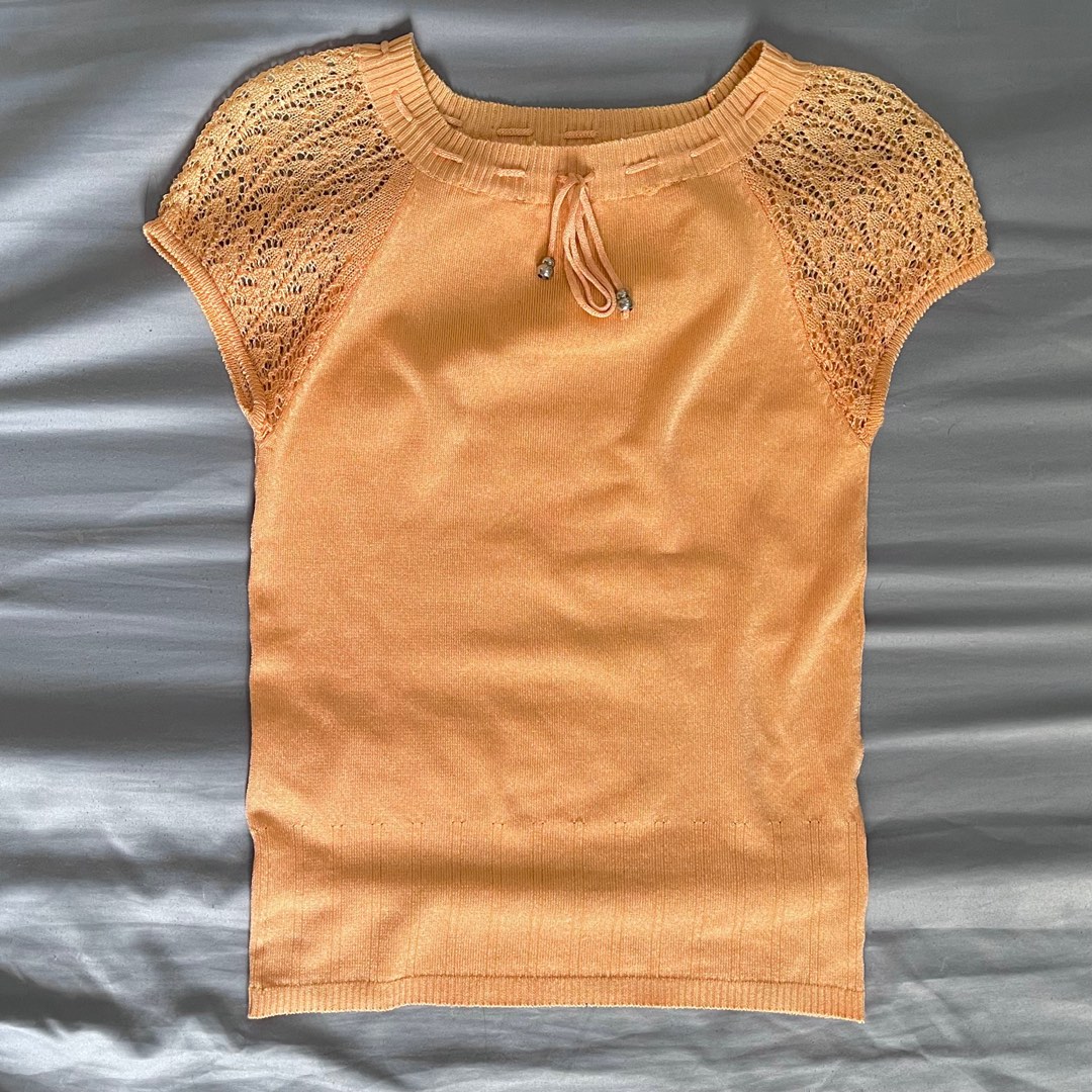 SL53. LIGHT ORANGE CAP SLEEVE KNIT TOP ACUBI ARTSY BASIC BOHO BOHEMIAN ...