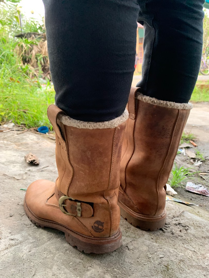Timberland Vintage Nellie Tan Pull On Long Calf Boots Biker Waterproof, Fesyen Pria, Sepatu ...