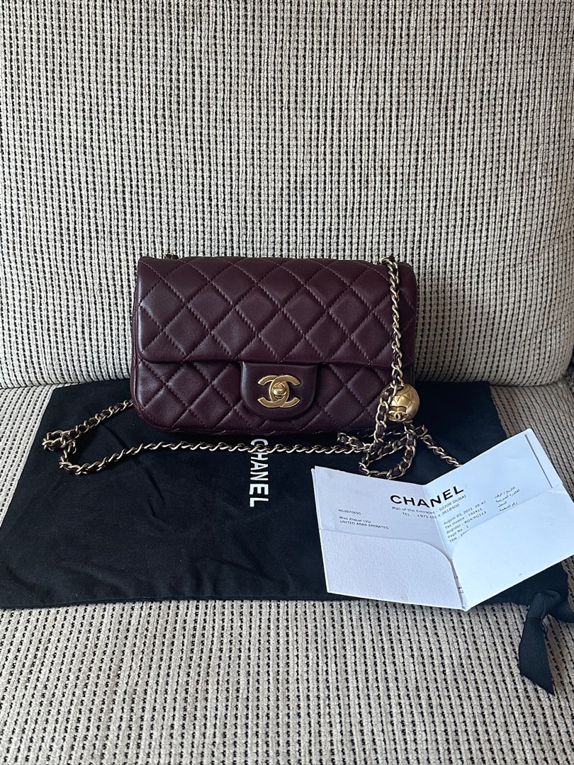 VVGC Chanel mini rectangle pearl crush burgundy GHW chip 2021 with db ...