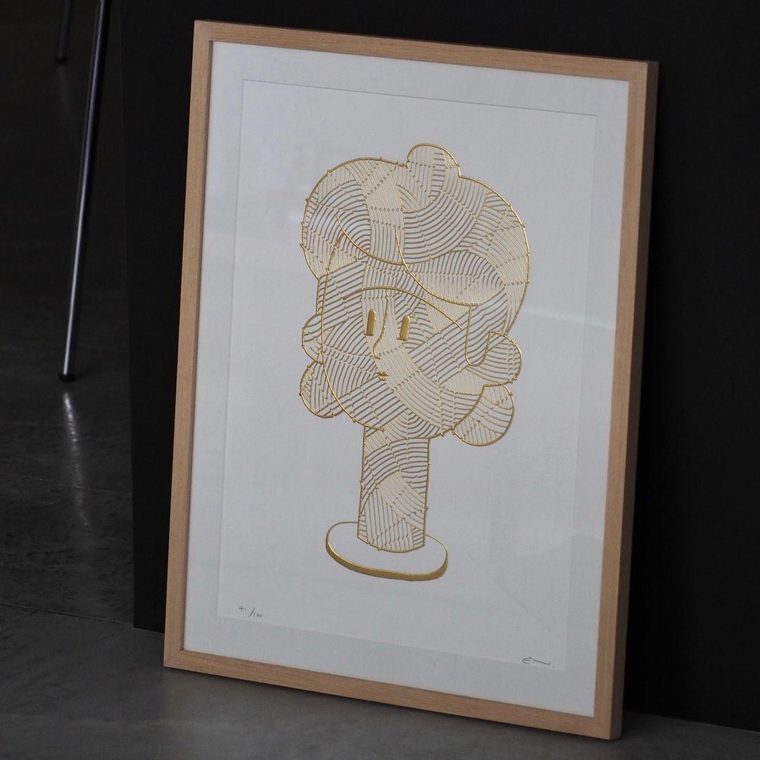 AUTHENTIC En Iwamura Knots Gold Foil 2D Sculpture Modern Contemporary Art Frame Limited Edition ...