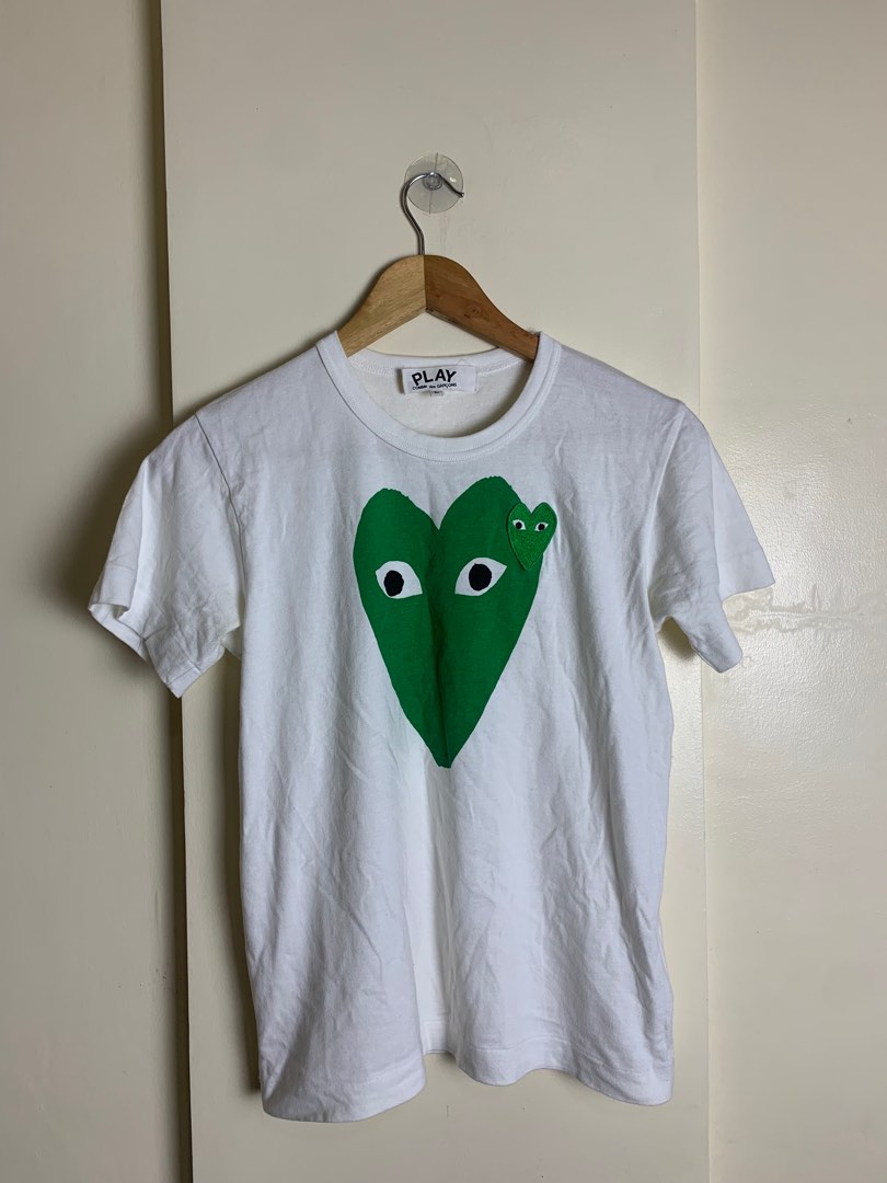 Cdg Play White Shirt , Green Heart Logo and Print, Women's Fashion ...