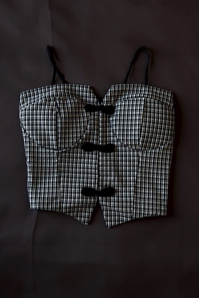 Checkered Corset Top w Strap – Black & White Gingham Bustier, Women's ...
