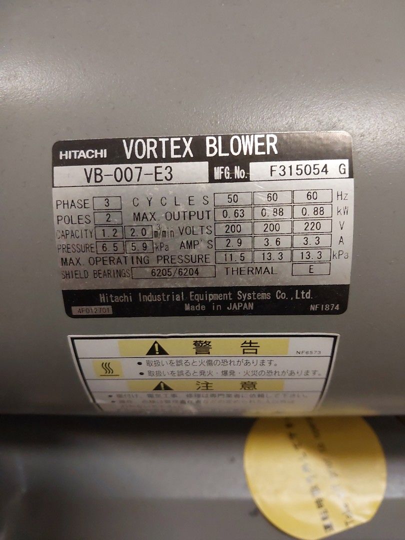 Hitachi VORTEX BLOWER VB-007-E3, Computers & Tech, Parts & Accessories, Other Accessories on ...