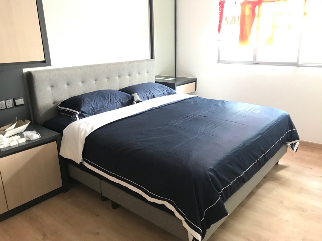 King size bed frame with Simmons mattress, Furniture & Home Living ...